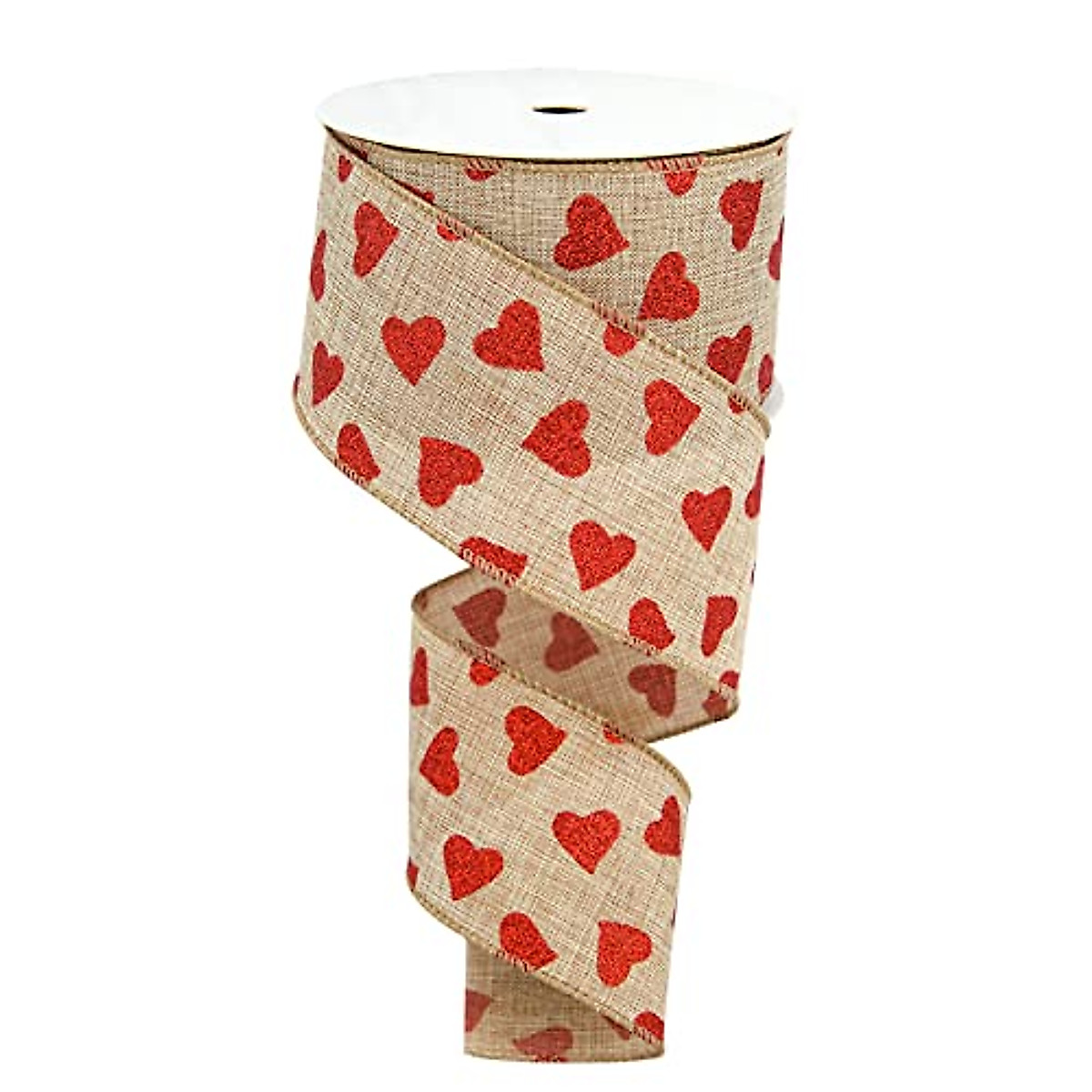 Gift Ribbon, Curling Ribbon Wired for Gift Wrapping, 2.5" 10 Yards Burlap Heart Pattern, Gift Wrap Ribbon for Bows Bridal Wedding Anniversary Ceremony Decorations