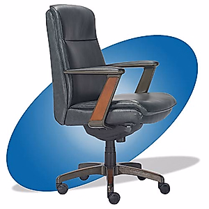 La-Z-Boy Dawson Modern Executive Office, Adjustable High Back Ergonomic Computer Chair with Lumbar Support, Black Bonded Leather with Wood Inlay