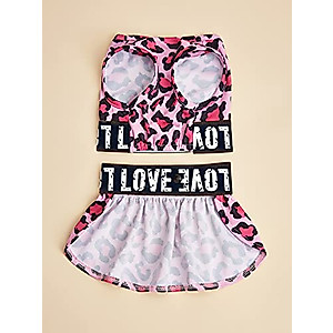 QWINEE 2pcs Leopard Letter Dog Tank Top and Dress Set Puppy Vest Shirt Skirt for Small Medium Dog Cat Kitten Leopard Pink XS