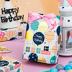 Homeral Birthday Wrapping Paper Roll-46.8sq.ft Birthday Gold Foil Balloon Design on Rich Mineral Paper Silk Touch for Birthday, Baby Shower, Party-17in x 33ft