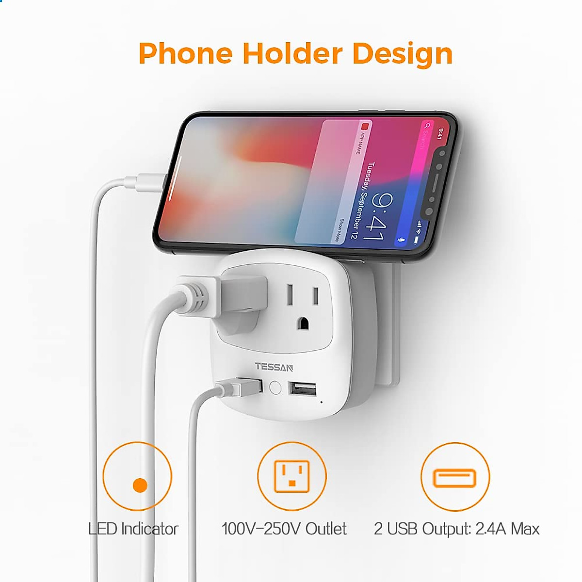 TESSAN New Zealand Australia Power Plug Adapter, Type I Travel Adaptor with 2 USB Ports 2 American Outlets, US to Australian AU Fiji Argentina China Charger Plug Converter