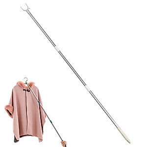 CUCUFA Retractable Clothesline Pole, 51-inch Stainless Steel Pole Telescoping Pole with Hook Long Reach Sticks Fork Clothes Hook Pole for Wardrobe, Clothesline, Hanger