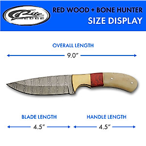 SZCO Supplies 9" Bone/Red Wood Handle Damascus Steel Outdoor Hunting Knife With Sheath