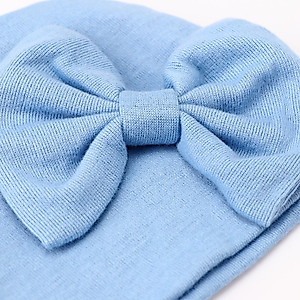 Newborn Baby Bow Hats and Mittens Hospital Hat Beanie Infant Caps Baby Cotton No Scratch Mittens Set for 0-6 Months