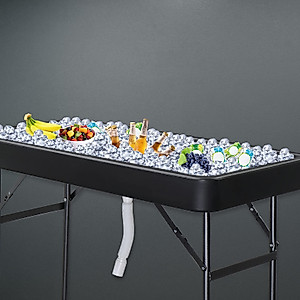 VINGLI 4 Foot Party Ice Cooler Folding Table, Portable Tailgate Camp Fishing Cleaning Table, Plastic with Matching Skirt, Ice Table for Party, BBQ, Camping,Picnic (Black)