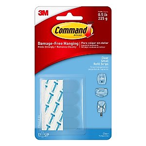 Command Clear Small Refill Strips, Holds up to 0.5 lb, 12 Replacement Strips, Re-Hang Clear Command Hooks or Wire Toggle Hooks, or Light Clips