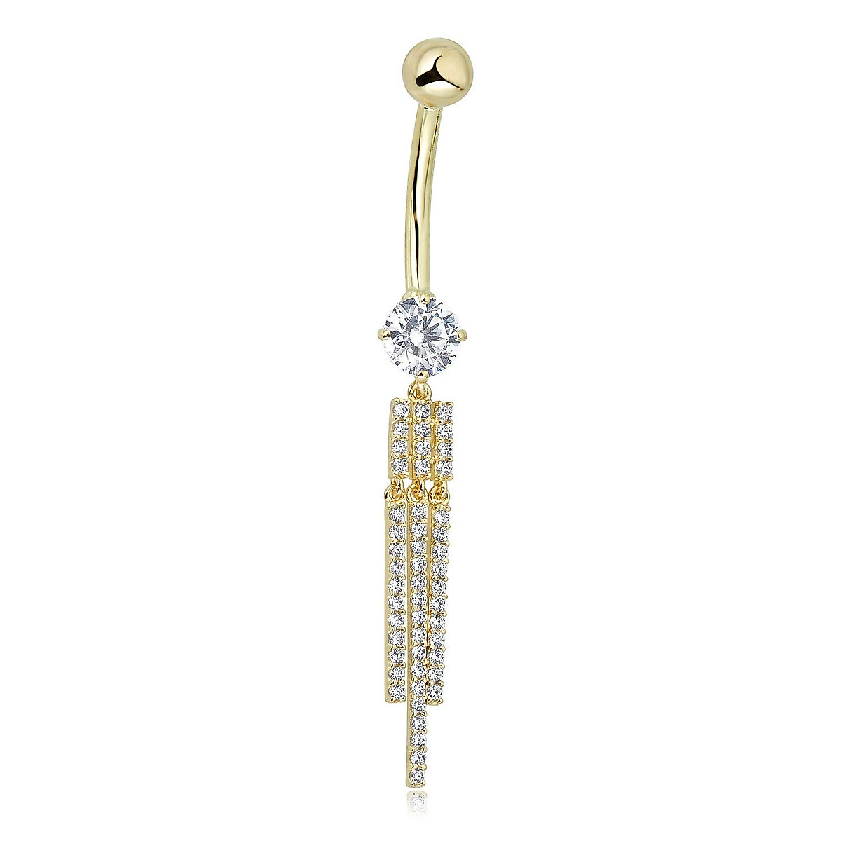 AVORA 10K Yellow Gold Simulated Diamond CZ Tassel Dangle Belly Button Ring Body Jewelry (14 Gauge)