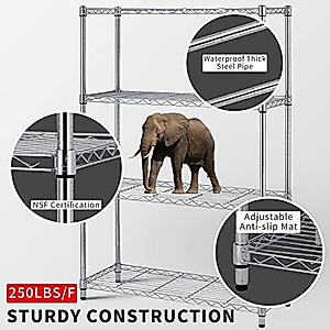 HCY 4-Tier, Shelf Heavy Duty, Shelving Unit NSF Height Adjustable Metal Storage Rack for Laundry Bathroom Kitchen Garage Pantry Organization 1000 LBS Capacity -14''x36''x54'' (Chrome)