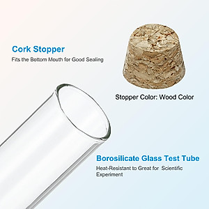 PATIKIL 30ml Test Tubes Set, 20pcs 5.91x0.79in Glass Clear Round Bottom Test Tube Containers with Stopper for Bead Party Candy Bath Salt Storage Scientific Experiment Plant Propagation