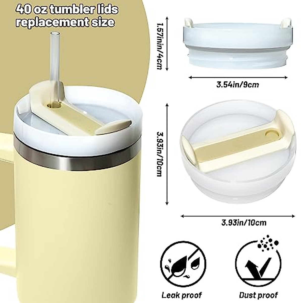 HeyMoly 40 OZ Tumbler Lid Replacement Fit for Stanley, Spill Proof and Splash Resistant Tumbler Covers Fit for Tumbler 40 oz and Coffee Mugs(2 Pack, Cream)