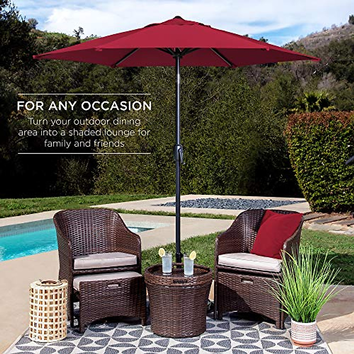 Best Choice Products 7.5ft Heavy-Duty Round Outdoor Market Table Patio Umbrella w/Steel Pole, Push Button Tilt, Easy Crank Lift - Burgundy