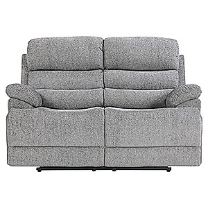 Pemberly Row Electric Loveseat Recliner with Adjustable Headrest, Power Sofa Recliner with USB Charging Ports in Gray Chenille Fabric, Upholstered Reclining Couch for Living Room Home Office Theatre