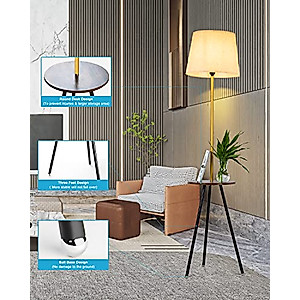Floor Lamp with Shelves,Round Shelf Floor Lamps with E26 LED Bulb,Foot Switch Storage Wood Texture Modern Floor Lamp with Linen Shade,Display Standing Lamp for Living Room, Bedroom-Wooden