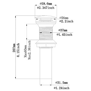 BWE Chrome Pop Up Sink Drain Fits Bathroom Standard Sink Hole 1-1/2" to 1-3/4"Bathroom Faucet Vessel Vanity Sink Drain Stopper Without Overflow