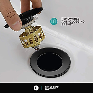 Fine Fixtures Modern Square Single Hole Bathroom Sink Faucet - Single Handle Bathroom Faucet with Pop-up Drain and Strainer Basket - Matte Black