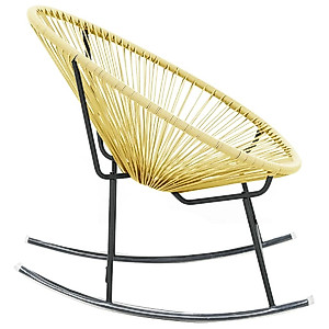 SLGSDMJ Patio Rocking Chair, All Weather Resistant Outdoor Indoor Patio Rocker Chair, Comfortable Smooth Rocking Outdoor Acapulco Chair Poly Rattan Beige