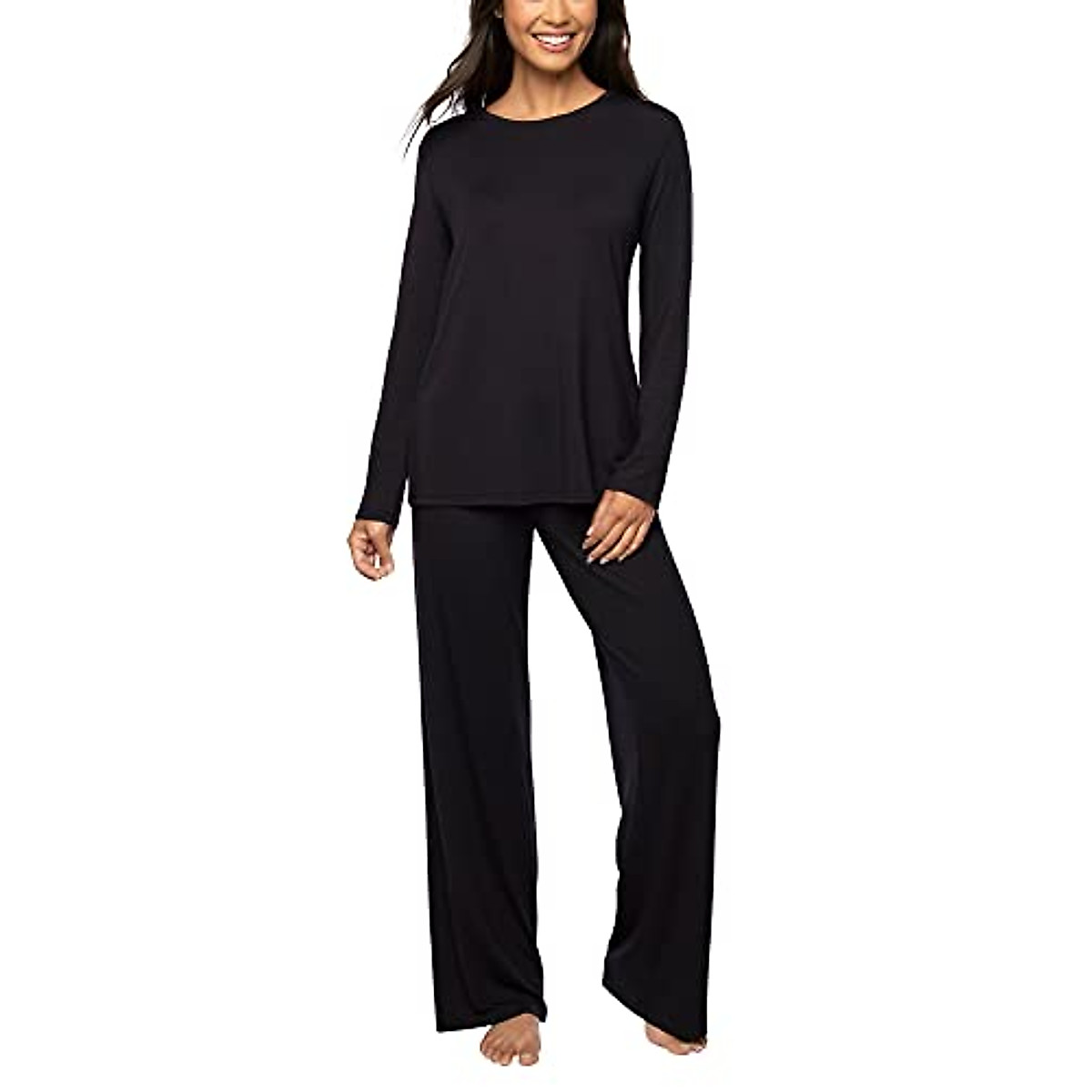 Vanity Fair Women's Beyond Comfort Modal Pajama Set (Short & Long, Long Sleeve-Black, Medium