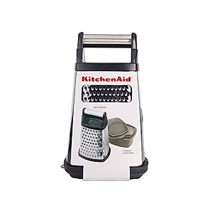 KitchenAid Gourmet 4-Sided Stainless Steel Box Grater with Detachable Storage Container, 10 inches tall, Black