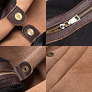 Women genuine leather hobo handbag: large capacity shopping bag tote shoulder purse coffee