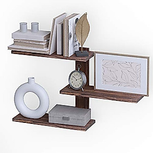 Rustic State Passi Wall Mount 3 Tier Adjustable Floating Shelves Solid Wood with Bracket - Picture Ledge Photo Frame Display for Living Room Office Kitchen Bedroom Bathroom Farmhouse Décor