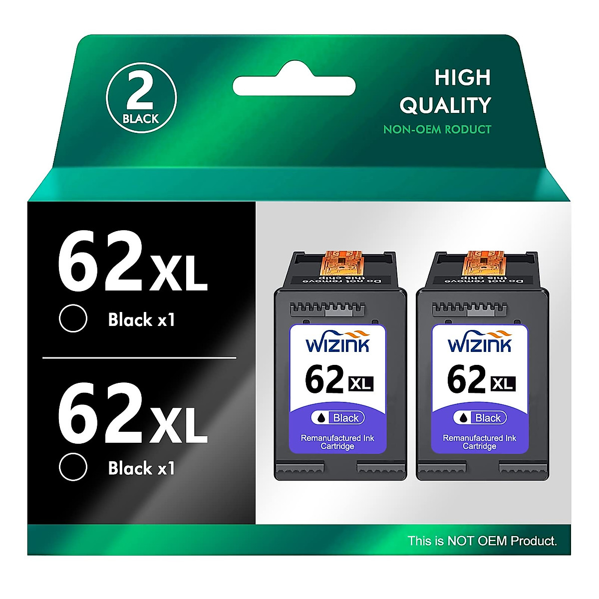 WIZINK 62 62XL Ink Cartridges Replacement 2black Ink cartridges for HP Ink 62 XL 62xl for Printer Envy 5660 7645 5540 7640 5643 5663 Officejet 5740 200 5746 5745 OfficeJet Mobile 200, 250 (2 Black)