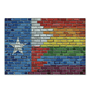 Ambesonne Austin Cutting Board, Brick Wall Textured Grungy Image Painted in Texas Flag and Rainbow Colors Design, Decorative Tempered Glass Cutting and Serving Board, Small Size, Multicolor