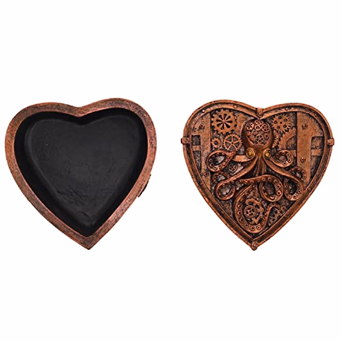 Top Brass Steampunk Octopus Heart Shaped Small Trinket Stash Jewelry Box Figurine - Unusual Eclectic Gothic Decor (Rustic Copper)