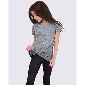 Real Essentials 4 Pack: Girls Short Sleeve Shirts Tees Active Quick Dry Fit Crew Neck T-Shirt Active Athletic Tops Soccer Sports Yoga Young Teen Chica's Kids Zebra Summer Clothes - Set 2, M (10-12)