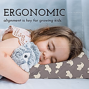 Toddler Pillow with Toddler Pillowcase - Soft Hypoallergenic - Best Pillow for Kids! Better Neck Support and Sleeping! Better Naps in Bed, a Crib, or at School! Makes Travel Comfier! (Elephant Gray)