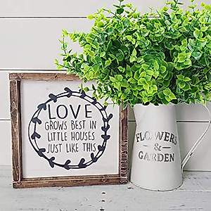 ElaDeco Artificial Boxwood (Pack of 7),Artificial Farmhouse Greenery Boxwood Stems Fake Plants and Greenery Springs for Farmhouse,Home,Garden,Office,Patio,Wedding and Indoor Outdoor Decoration