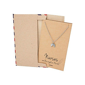 quan jewelry Nurse Necklace Handcrafted Angel-Wings Pendant, Thank you Appreciation Graduation Gift Ideas, Presents for Nurses, RN, Pre-Med Students, Doctors, Friendship Necklace