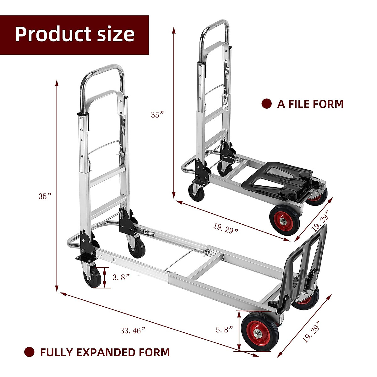Aluminium Hand Truck Dolly Heavy Duty 440lbs Capacity, Stuffygreenus 2 in 1 Convertible Folding Hand Truck with Pneumatic Wheels and Telescoping Handles,Portable Dolly Cart with Bungee Cords