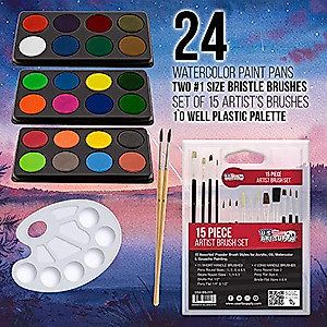 U.S. Art Supply 102-Piece Deluxe Art Creativity Set with Wooden Case - Artist Painting, Sketching and Drawing Set, 24 Watercolor Paint Colors, 17 Brushes, 24 Colored Pencils, Sketch & Painting Pads