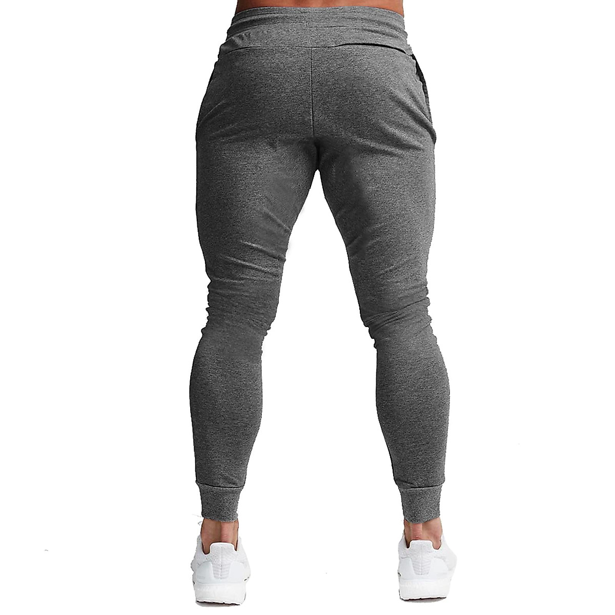 BUXKR Men's Slim Joggers Workout Pants for Gym Running and Bodybuilding Athletic Bottom Sweatpants with Deep Pockets,Dark Grey&Light Grey,M