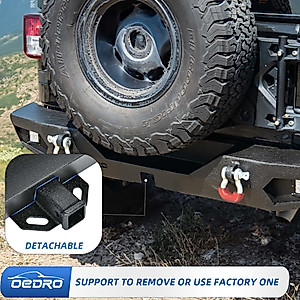 OEDRO Rear Bumper Compatible for 2007-2018 Jeep Wrangler JK Unlimited, Rock Crawler Bumper with Hitch Receiver & 2X LED Lights Off Road Textured Black
