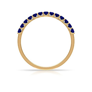 Certified Natural Blue Sapphire Half Eternity Ring, AAA Quality, Sapphire Anniversary Ring (With Jewelry Box), 14K Yellow Gold, Size:US 5.50