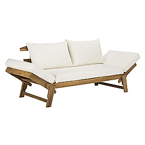 Safavieh PAT6745B Outdoor Collection Tandra Teak Modern Contemporary Daybed Day Bed, Natural/Beige