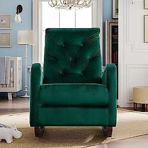 Lonfencr Modern Rocking Chair Nursery and Indoor, Rocking Chairs with High Back, Comfortable Rocker Chair Fabric Upholstered Seat, Rocker Chairs for Baby Room, Bedroom, Living Room,Green