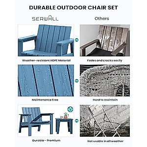 SERWALL Adirondack Chair Set, Includes Adirondack Chairs Set of 4 and 2 Piece Outdoor Side Table- Navy