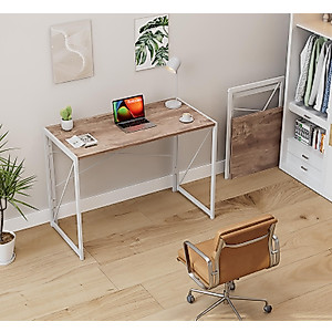 Coavas 39.4 inch Folding Desk No Assembly Required, Writing Computer Desk Space Saving Foldable Table Simple Home Office Desk, Oak