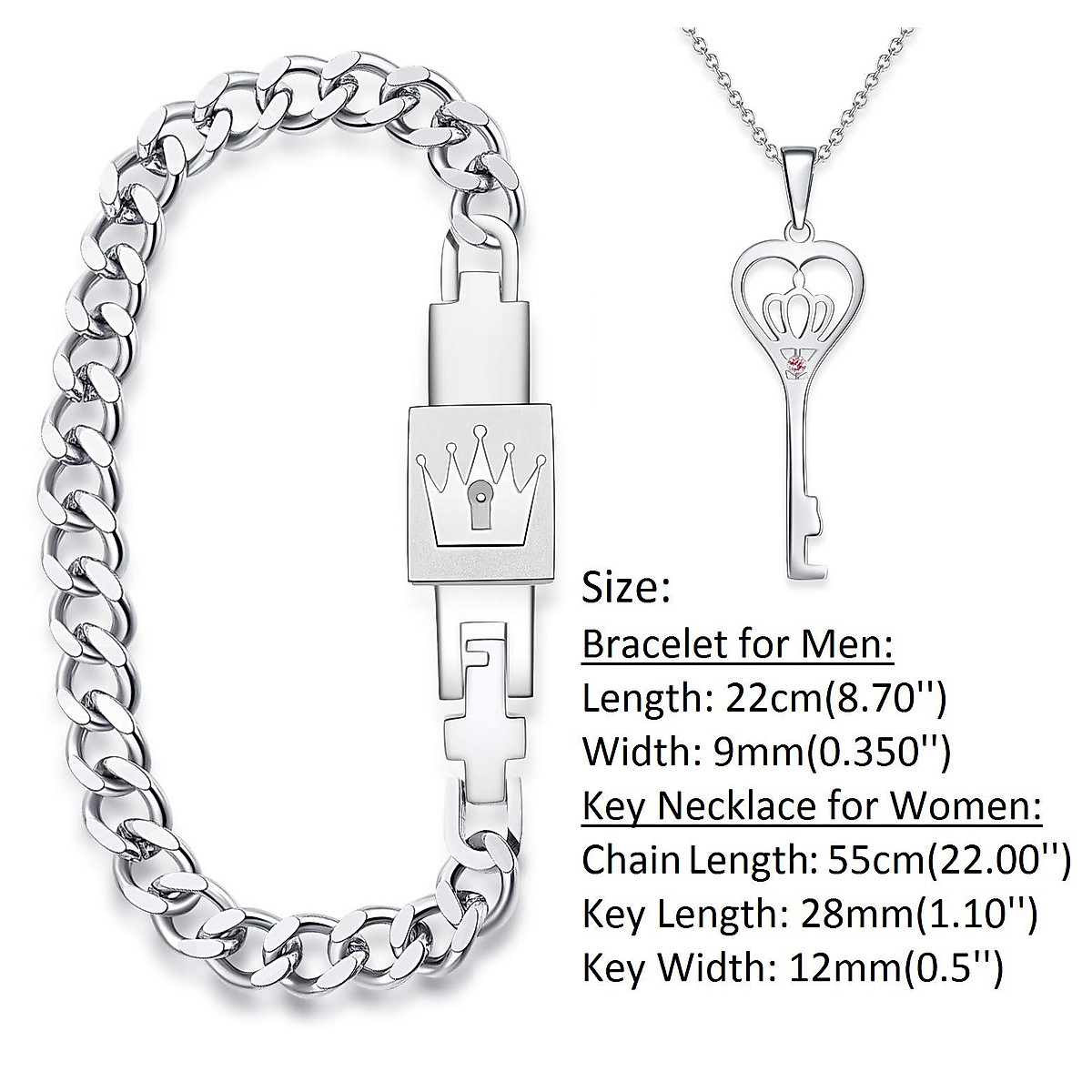 His & Hers Matching Set King Queen Couple Key Lock Bracelet and Pendant Set Couple King and Queen Jewelry in a Gift Box (A Pair)