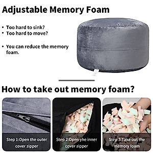 GlowSol Big Huge Giant Bean Bag Chair for Adults, Memory Foam Bean Bag Chair with Removable Machine Washable Plush Velvet Cover, Stuffed Sofa Chair, 4FT, Grey