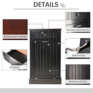 TOLEAD Tilt Out Trash Cabinet,Antique-Style Beadboard Kitchen Island with Solid Wood Tabletop & Drawer, Pet Proof Trash Can, Wood Laundry Cabinet (Single Black)