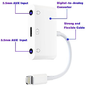Steepower 3.5mm iPhone Headphone Splitterr,3 in 1 Dual 3.5mm Headphone Jack Adapter with Power Port,Compatible with iPhone 14/13/12/11/X/8/8plus/7/7plus/iPad-Support iOS 16