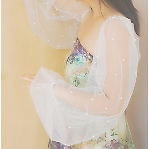 Detachable Sleeves for Wedding Dresses Pearl Tulle Illusion Removable Bridal Accessory (Ivory 04)