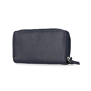 Nautica On The Double Zip Around Vegan Leather Womens RFID Clutch Wallet With Wristlet Strap (Indigo)