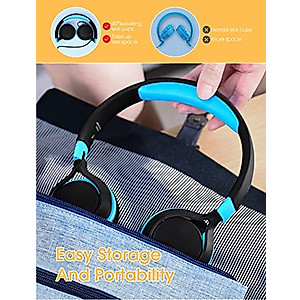TUNEAKE Kids Headphones, Foldable Stereo On-Ear Kids Headset, 94dB Volume Limited, Adjustable Headband Headphones for Kids Teens, Tangle-Free 3.5mm Jack School Headphones for iPad Tablet, Blue Black