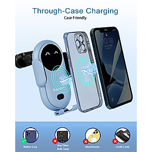 Wireless Car Charger, Phone Mount for Car Wireless Charger Smart Sensor Air Vent, Automatic Clamping Phone Holder Compatible with iPhone 14/13/12/11//XS/XR/8, Samsung S22/S21/S20/Note 20, etc(Blue)