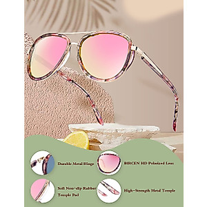 BIRCEN Polarized Sunglasses for Women UV - Protection Womens Retro Mirrored Pink Aviator Shades with Acetate Frame BC2001