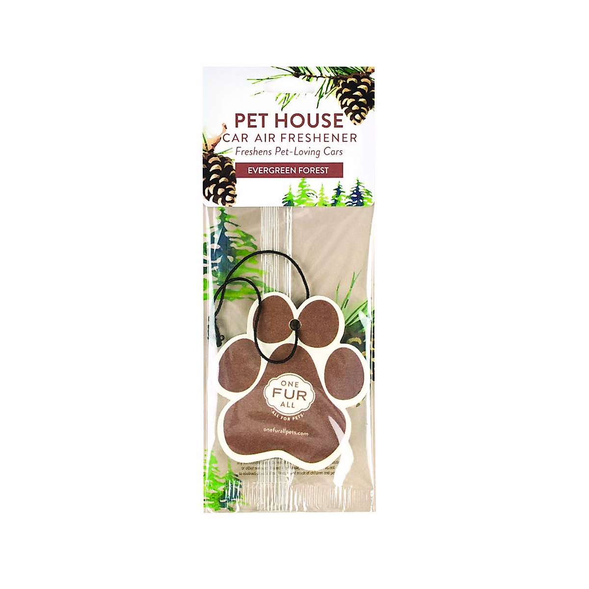 One Fur All Pet House Car Air Freshener - Evergreen Forest Pack of 4 - Non-toxic Car Air Freshener - Pet-Friendly Air Freshener For Small Spaces & Car - Hanging Odor Eliminating Air Freshener
